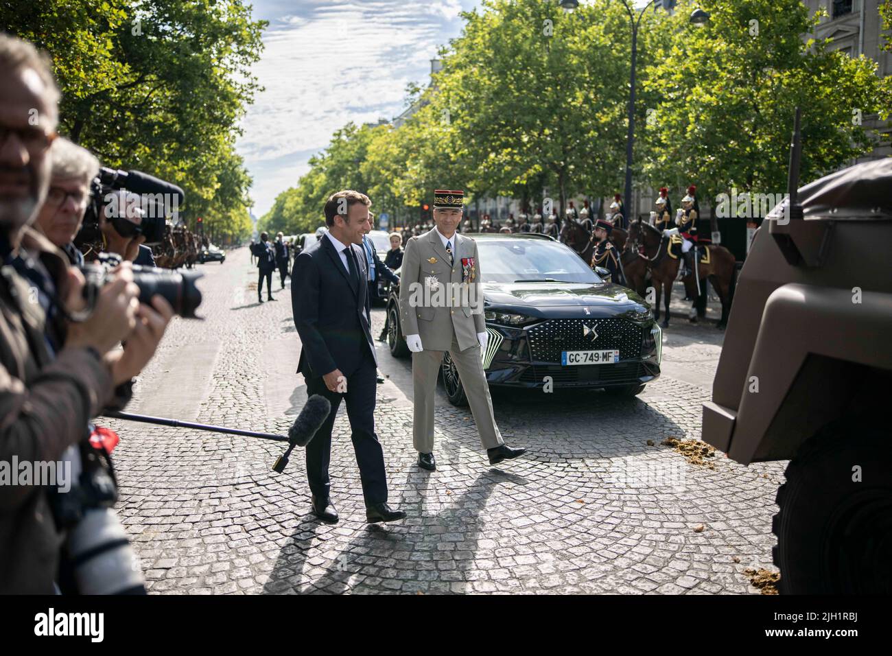Paris, France, July 14, 2022, French President Emmanuel Macron Thierry ...
