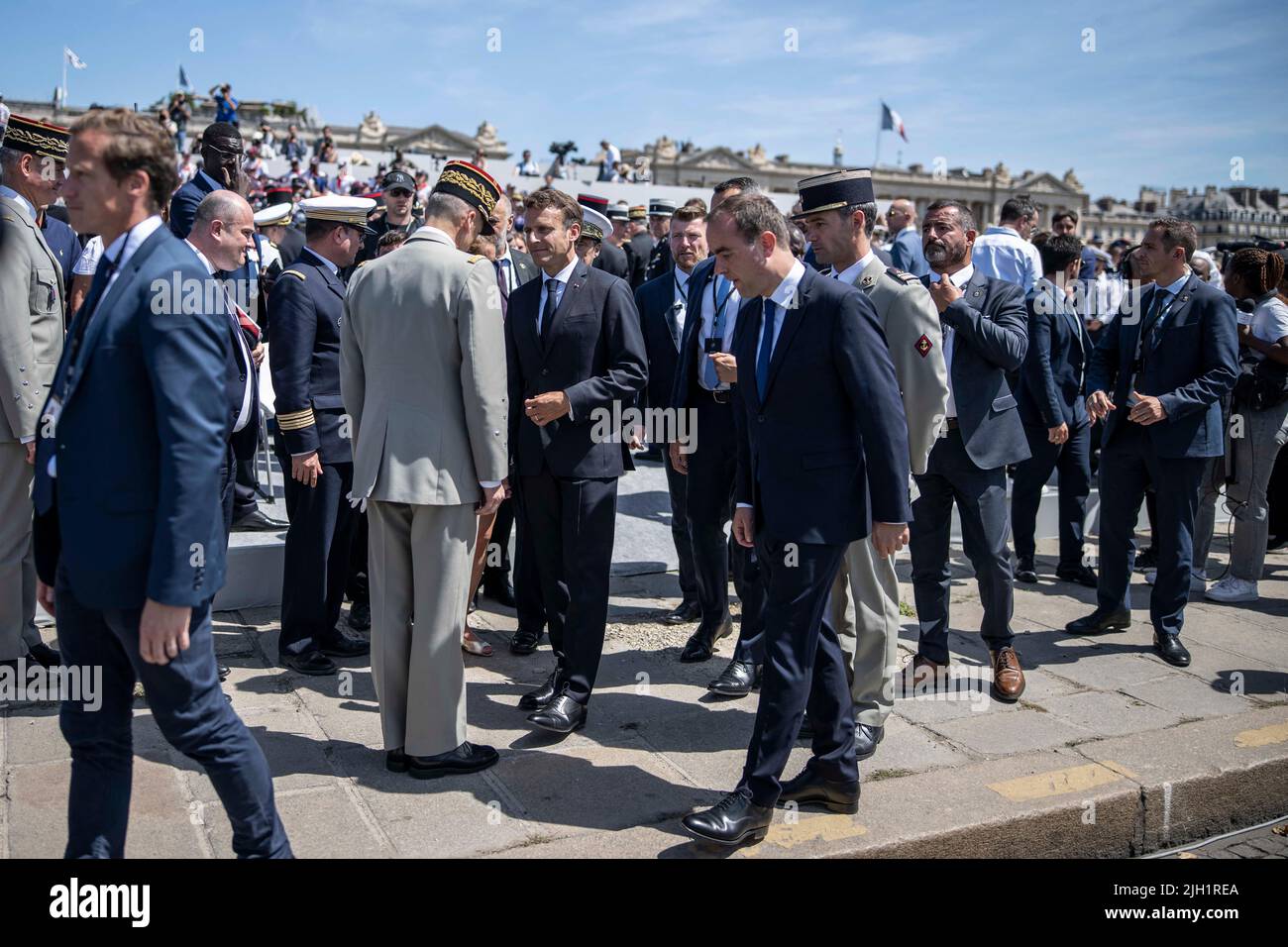 Paris, France, July 14, 2022, French President Emmanuel Macron with ...