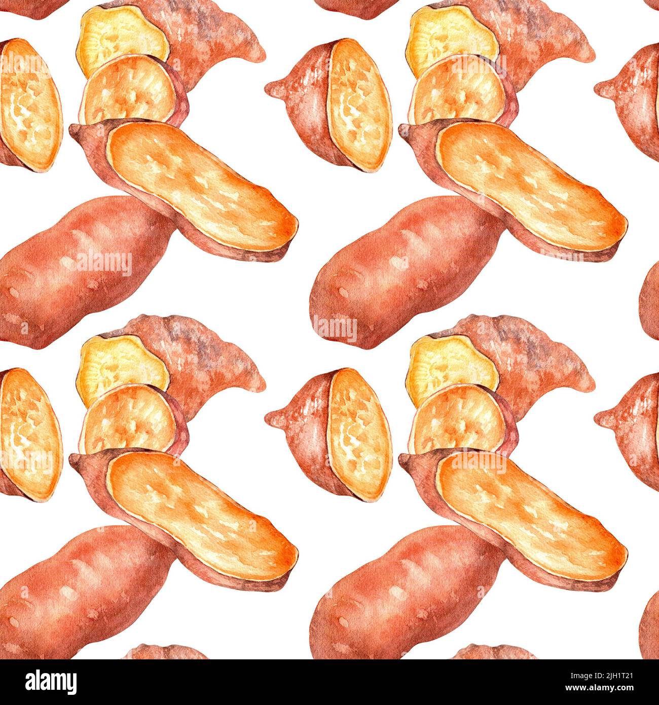 Seamless pattern of sweet potatoes watercolor illustration isolated ...