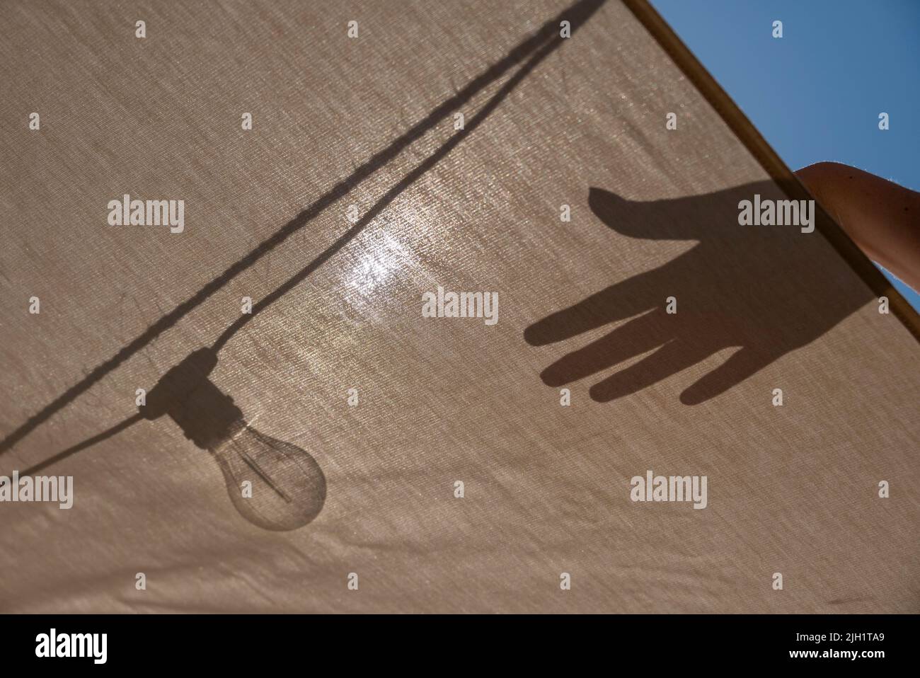 Hand touching light Bulb Stock Photo - Alamy