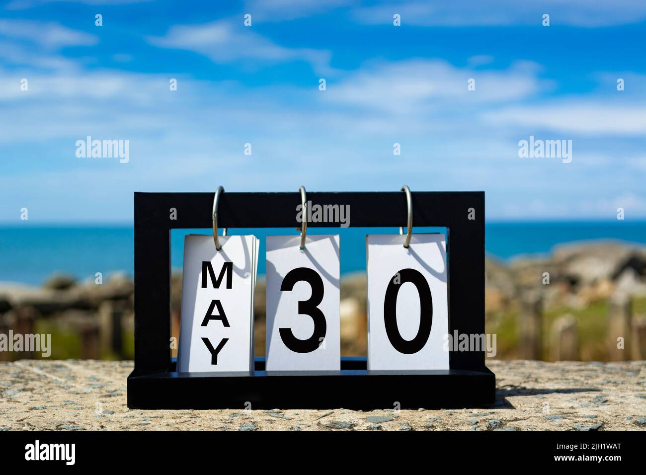 May 30 calendar date text on wooden frame with blurred background of ...