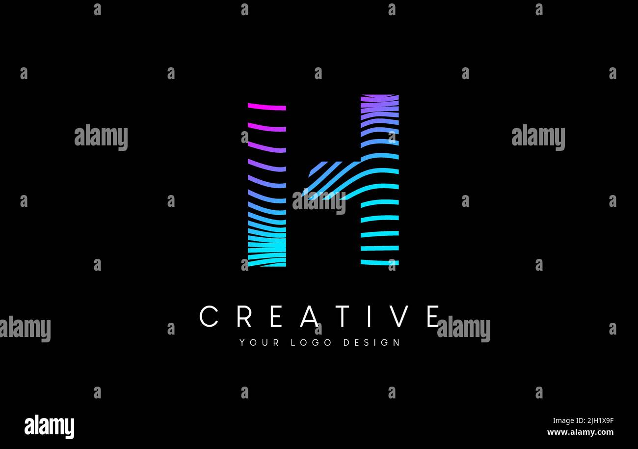 Warp Zebra Lines Letter H logo Design with Neon Purple Lines and ...