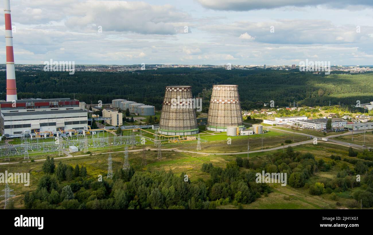 Aerial view of heating plant and thermal power station. Combined modern ...