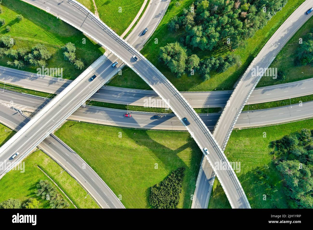 Aerial view of a road intersection in the city of Vilnius, Lithuania ...