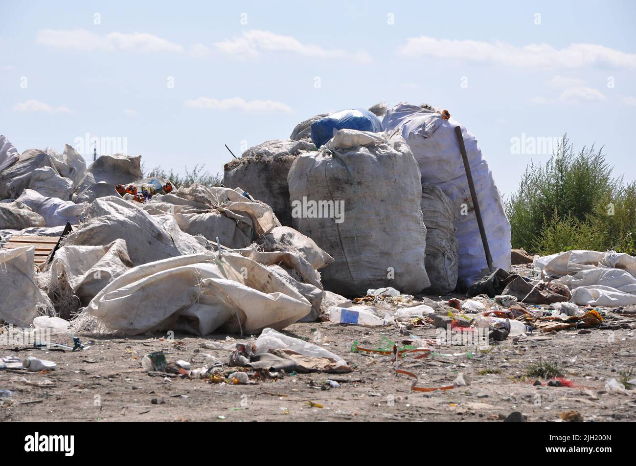 Dirty garbage bags full of plastic bottles sorted for the recycling in ...