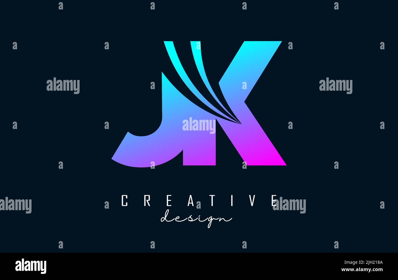 Creative colorful letter JK J k logo with leading lines and road ...