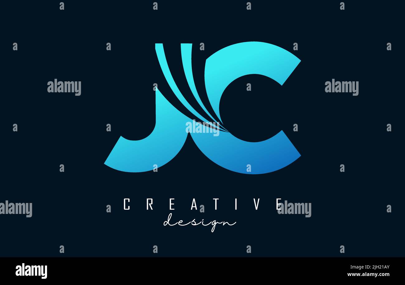 Creative blue letter JC J c logo with leading lines and road concept ...