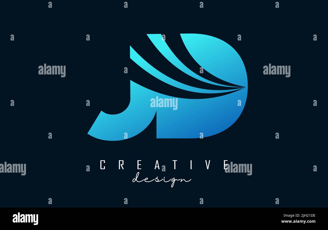 Creative blue letter JD J d logo with leading lines and road concept ...