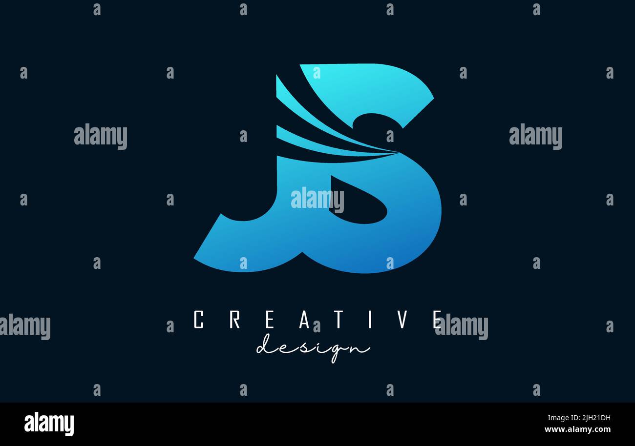 Creative blue letter JS J s logo with leading lines and road concept ...