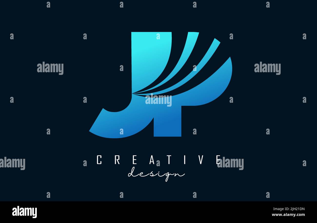 Creative blue letter JP J p logo with leading lines and road concept ...