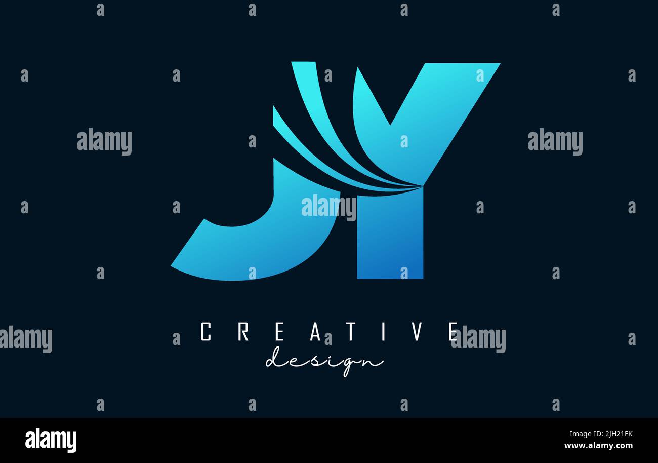 Creative blue letter JY J y logo with leading lines and road concept ...