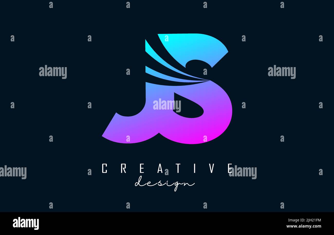 Creative colorful letter JS J s logo with leading lines and road ...