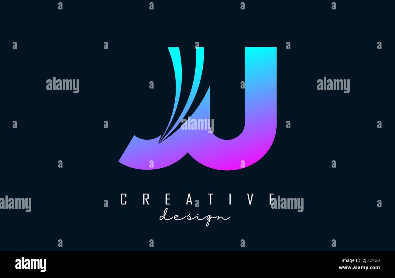 Creative colorful letter JU J u logo with leading lines and road ...