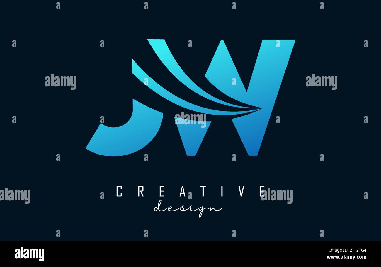 Creative blue letter JW J w logo with leading lines and road concept ...