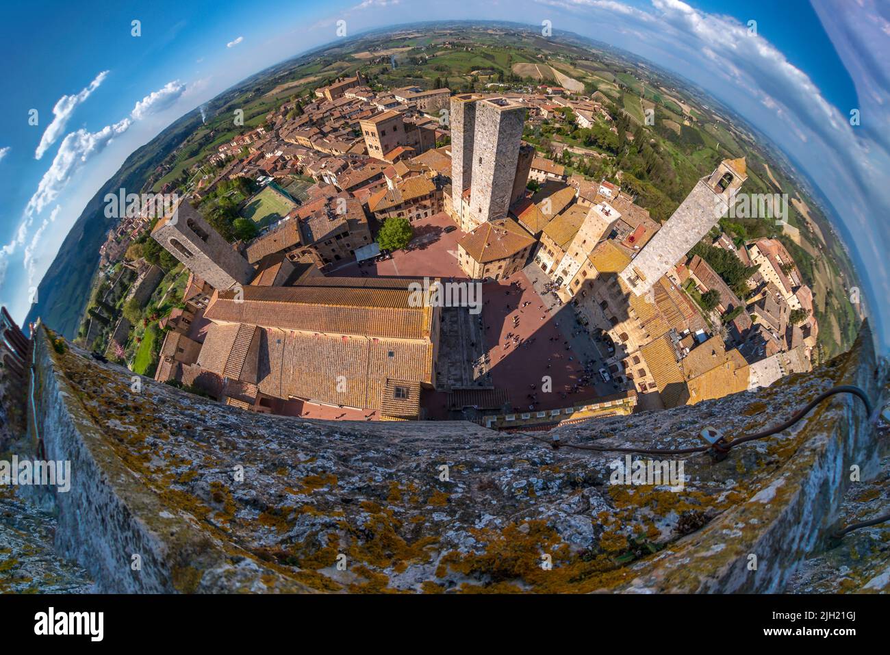 medieval Tuscany - San Gimignano - top view - fisheye view Stock Photo ...