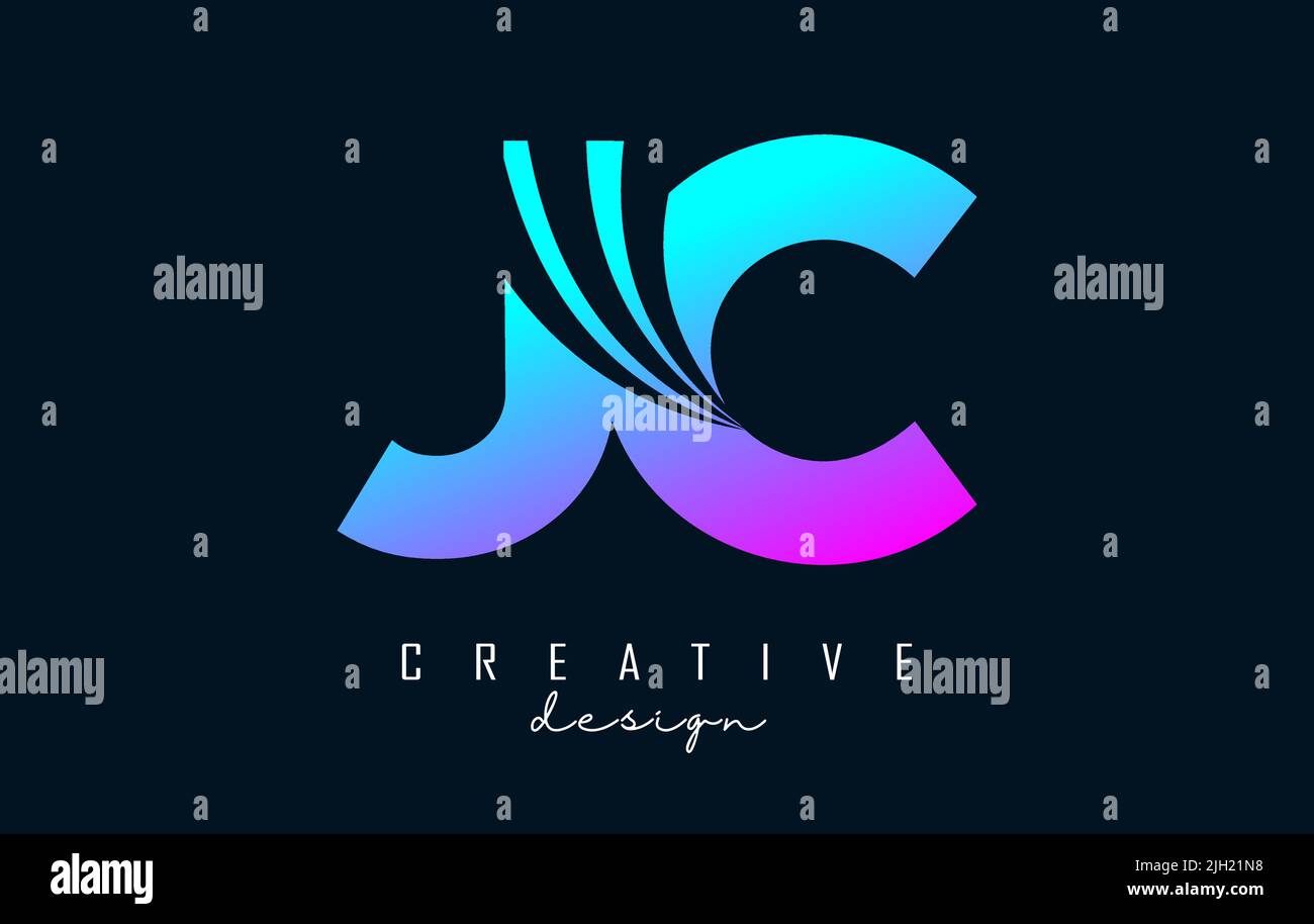 Creative colorful letter JC J c logo with leading lines and road ...