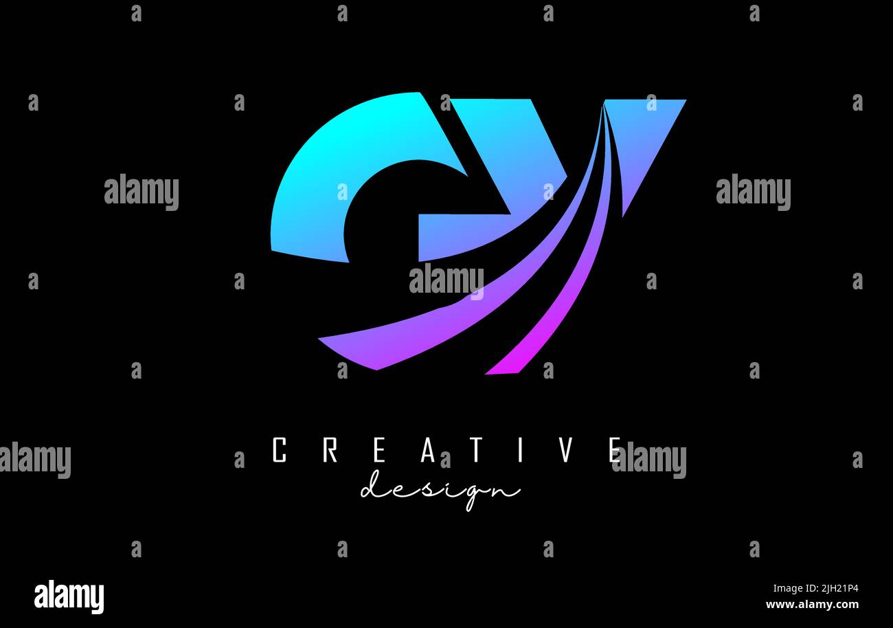 Creative colorful letter GY g y logo with leading lines and road ...