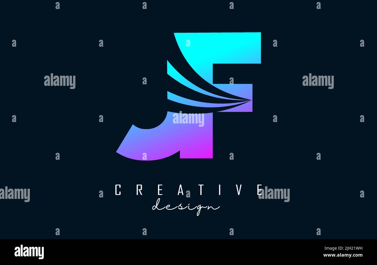 Creative colorful letter JF J f logo with leading lines and road ...
