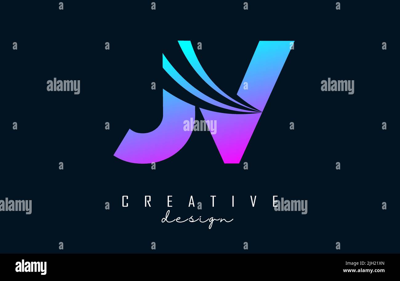 Creative colorful letter JV J v logo with leading lines and road ...
