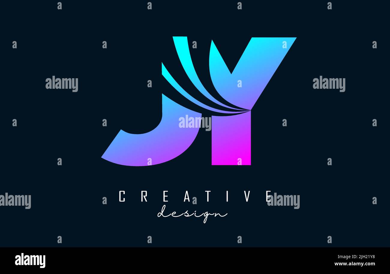 Creative colorful letter JY J y logo with leading lines and road ...