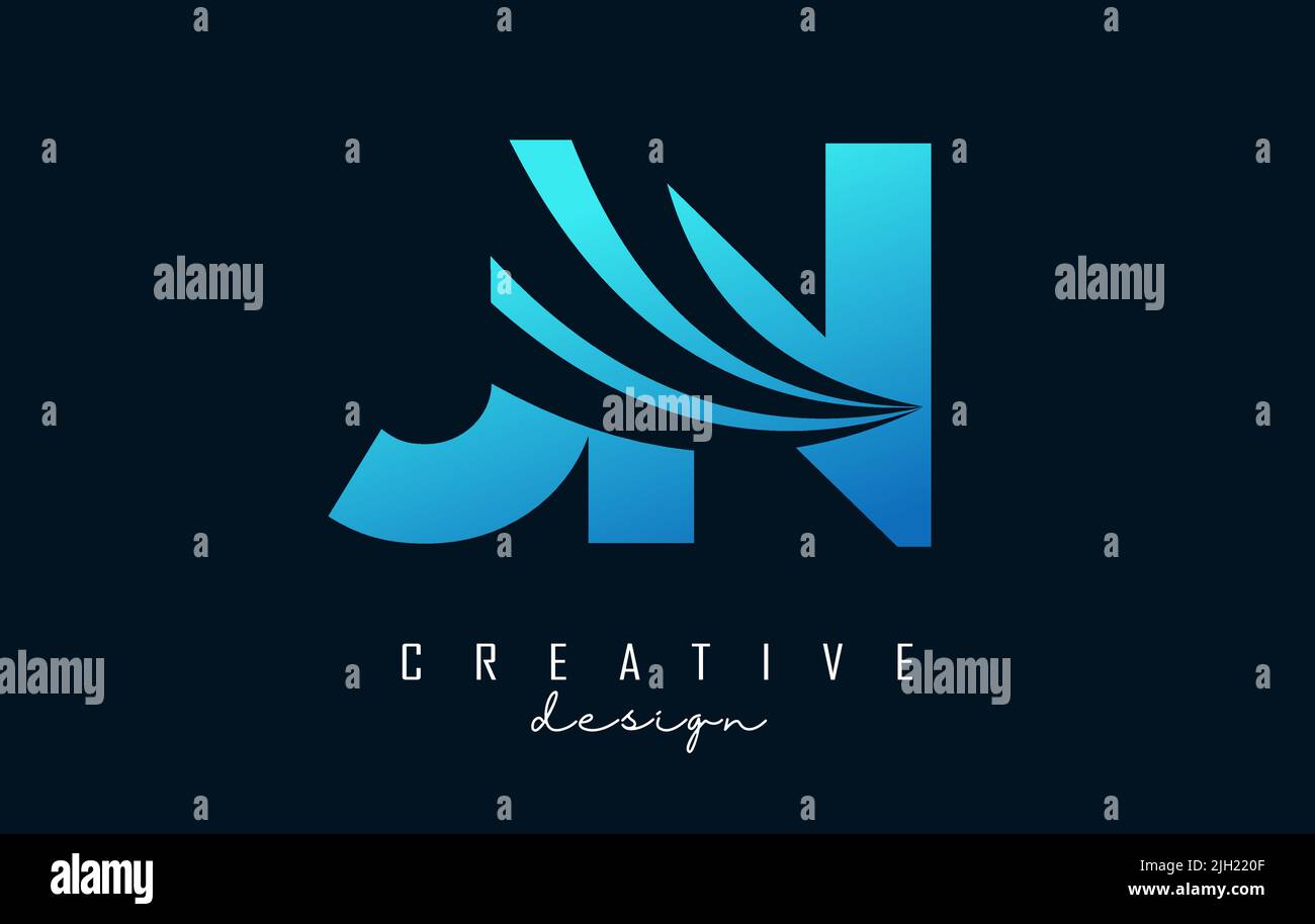 Creative blue letter JN J n logo with leading lines and road concept ...