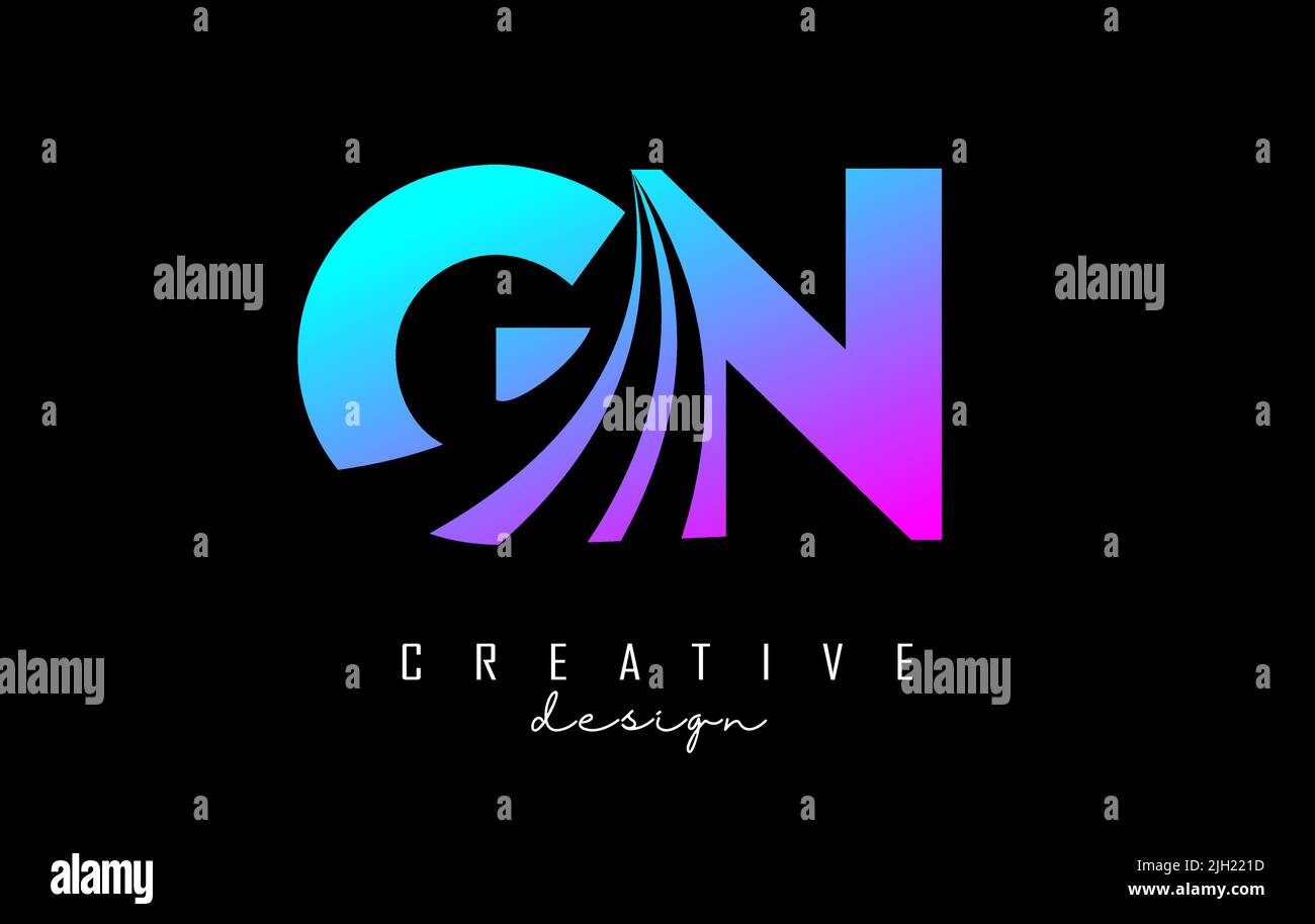 Creative colorful letter Gn g n logo with leading lines and road ...