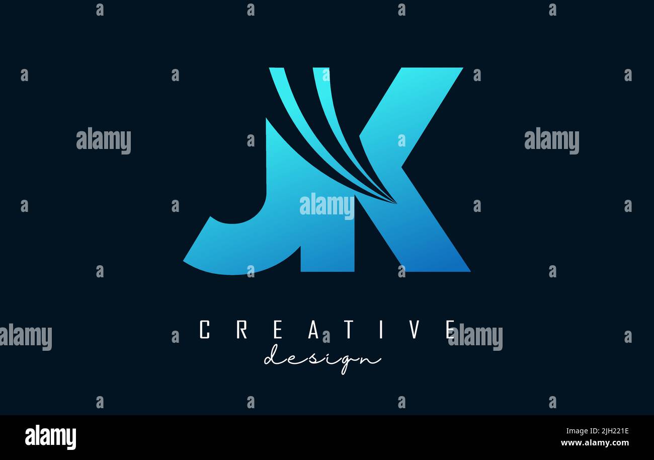 Creative blue letter JK J k logo with leading lines and road concept ...