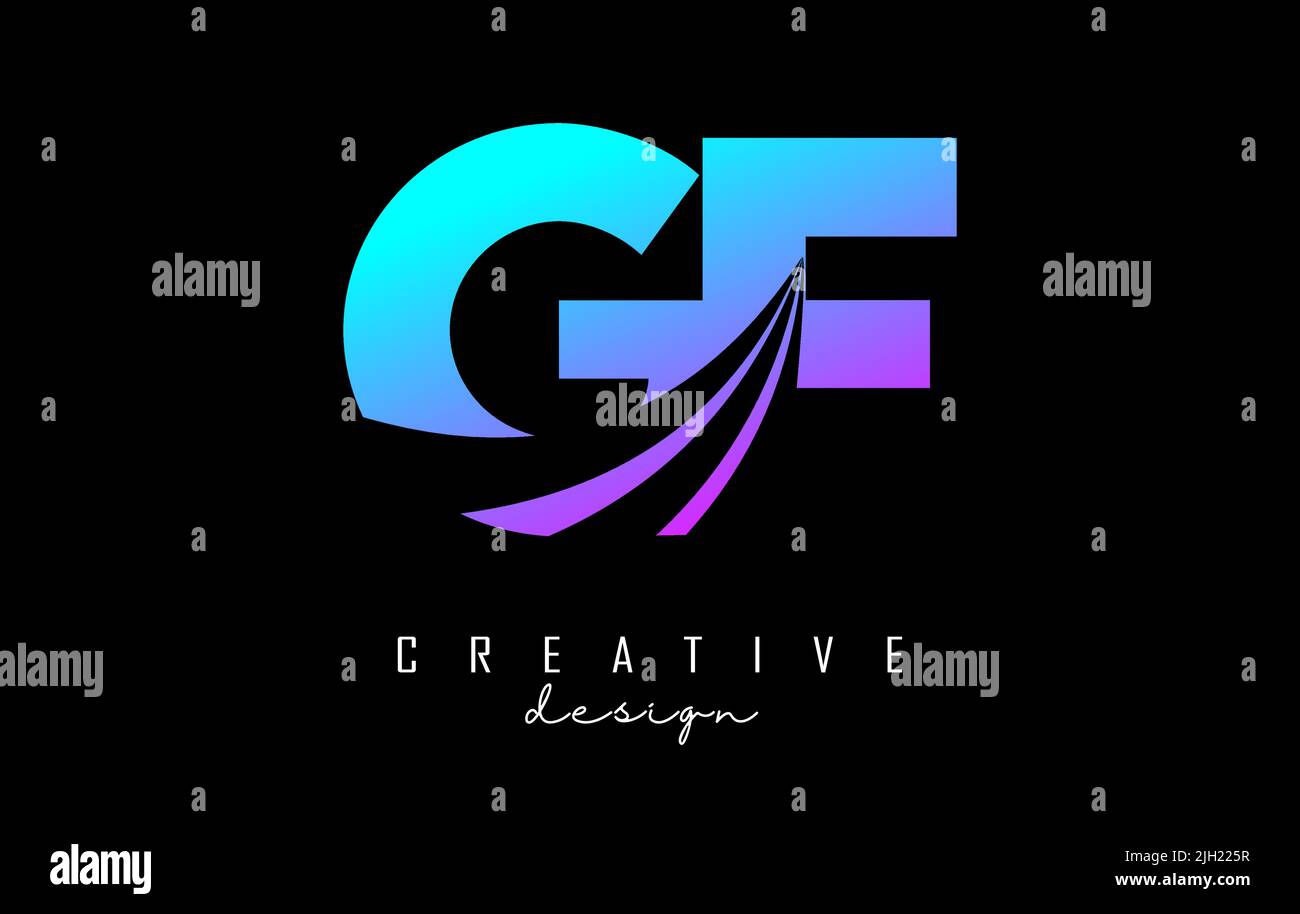 Creative colorful letter GF g f logo with leading lines and road ...