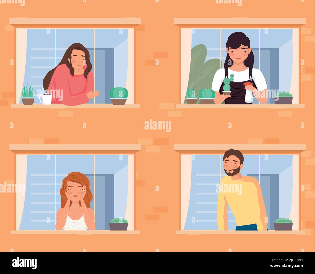 Plants in windows Stock Vector Images - Alamy