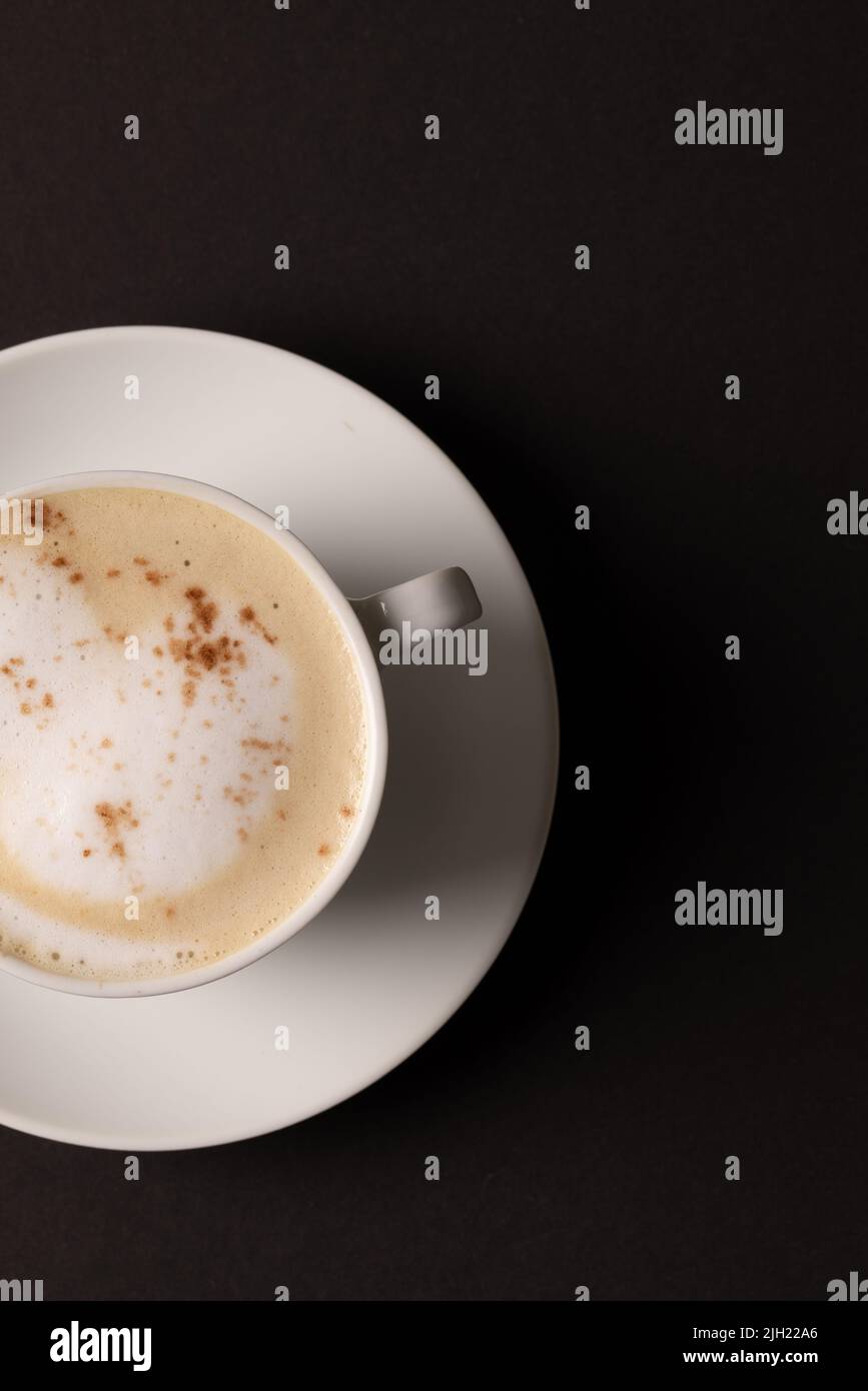 Image of white cup of coffee with milk on black background Stock Photo ...