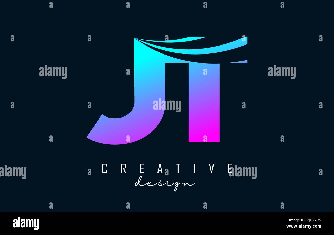 Creative colorful letter JT J t logo with leading lines and road ...