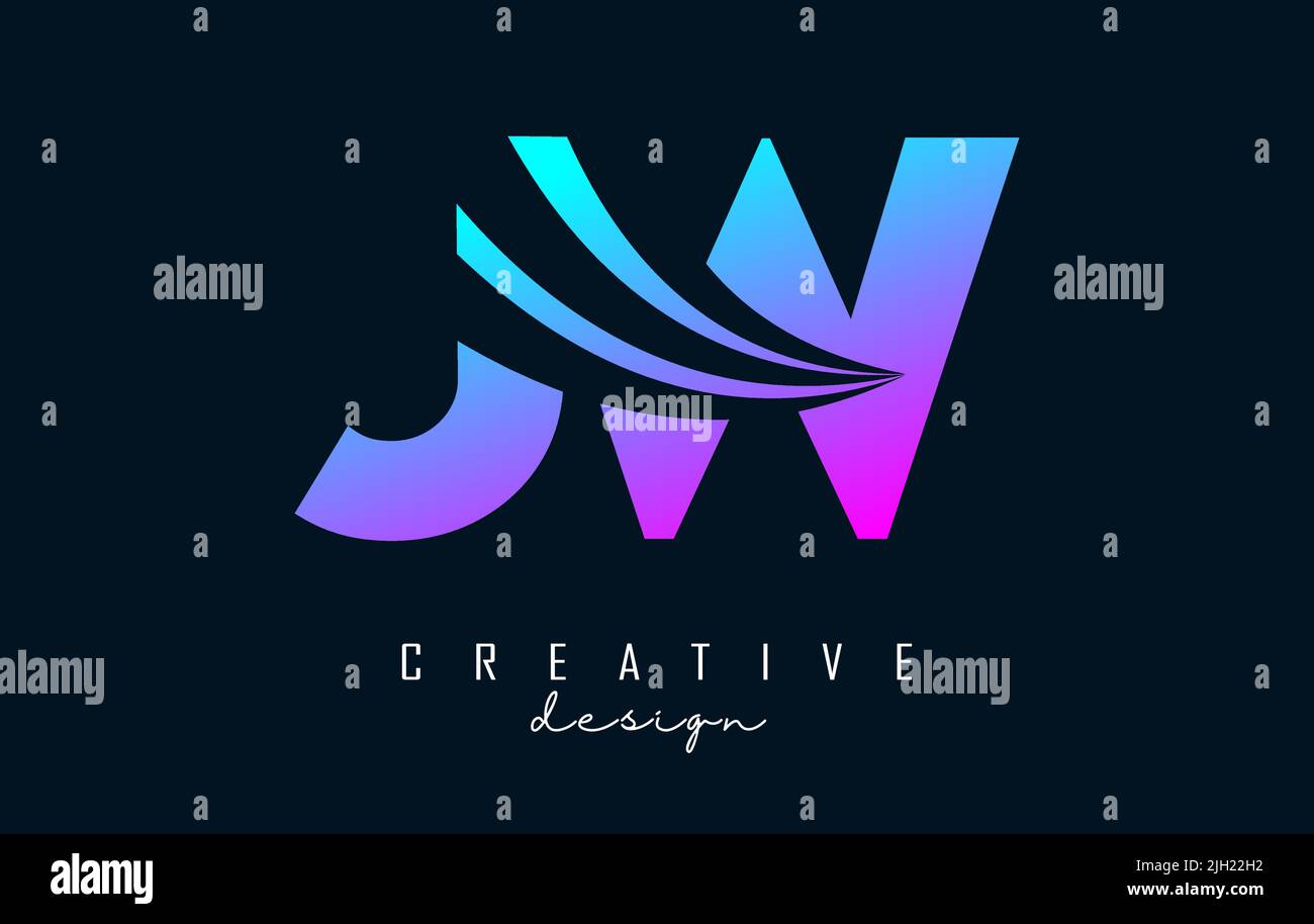 Creative colorful letter JW J w logo with leading lines and road ...