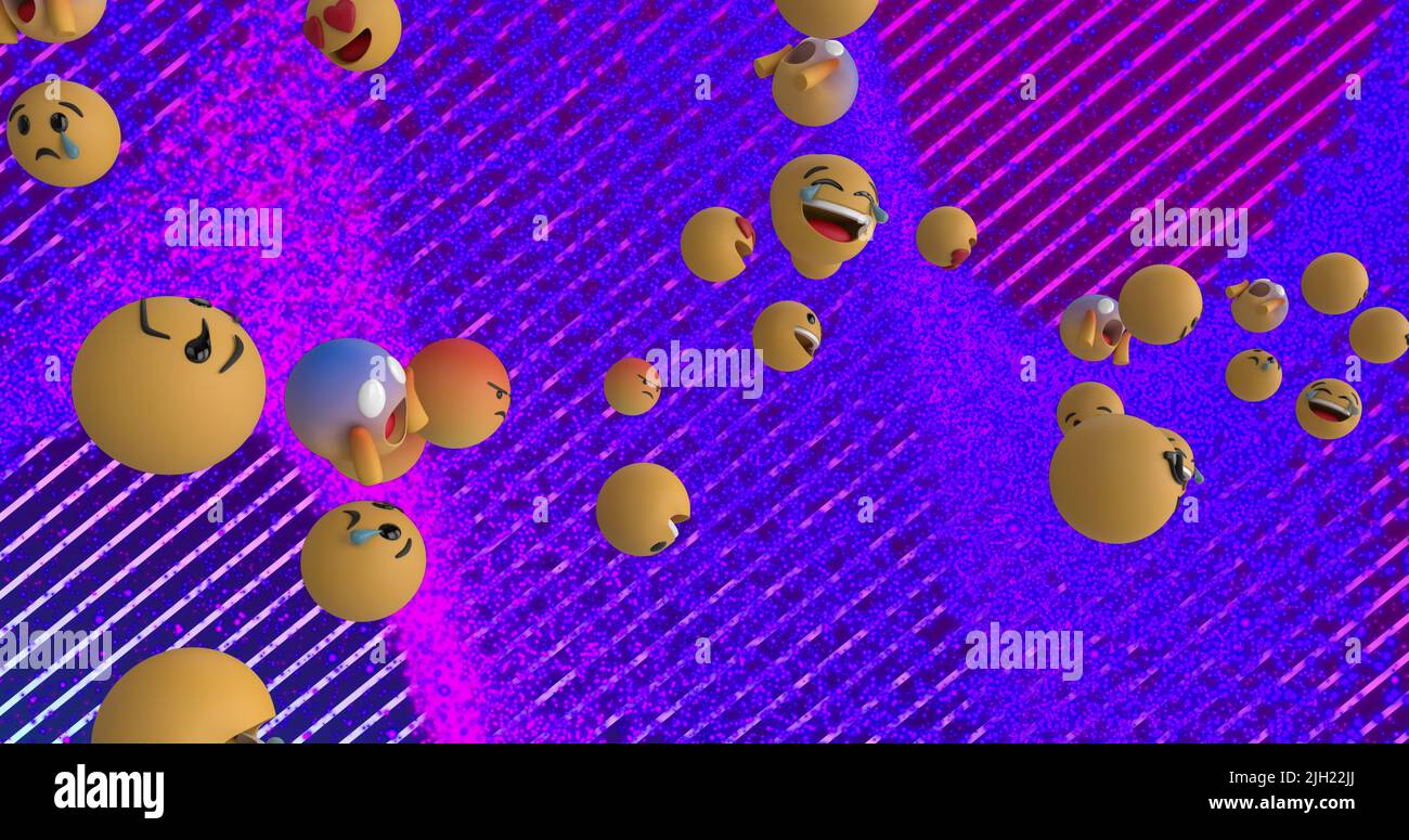 Image of shapes moving over emoji icons Stock Photo - Alamy
