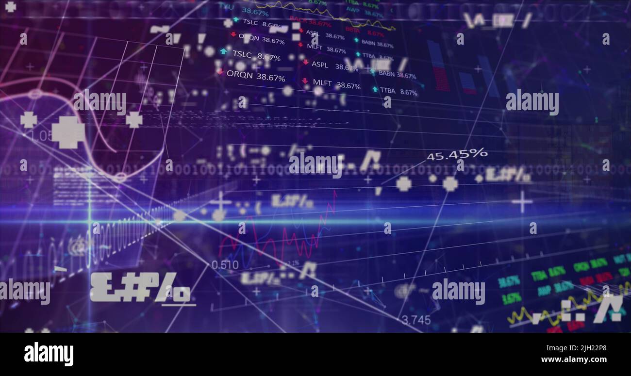 Image of data processing over blue background Stock Photo - Alamy