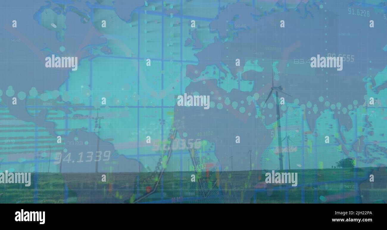 Image of data processing over wind turbines Stock Photo - Alamy