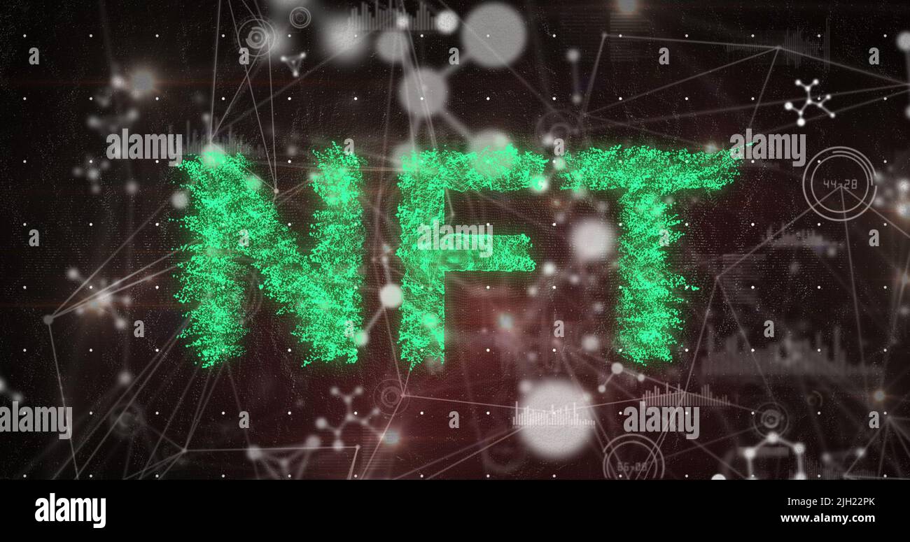 Image of data processing and nft text over black background Stock Photo ...