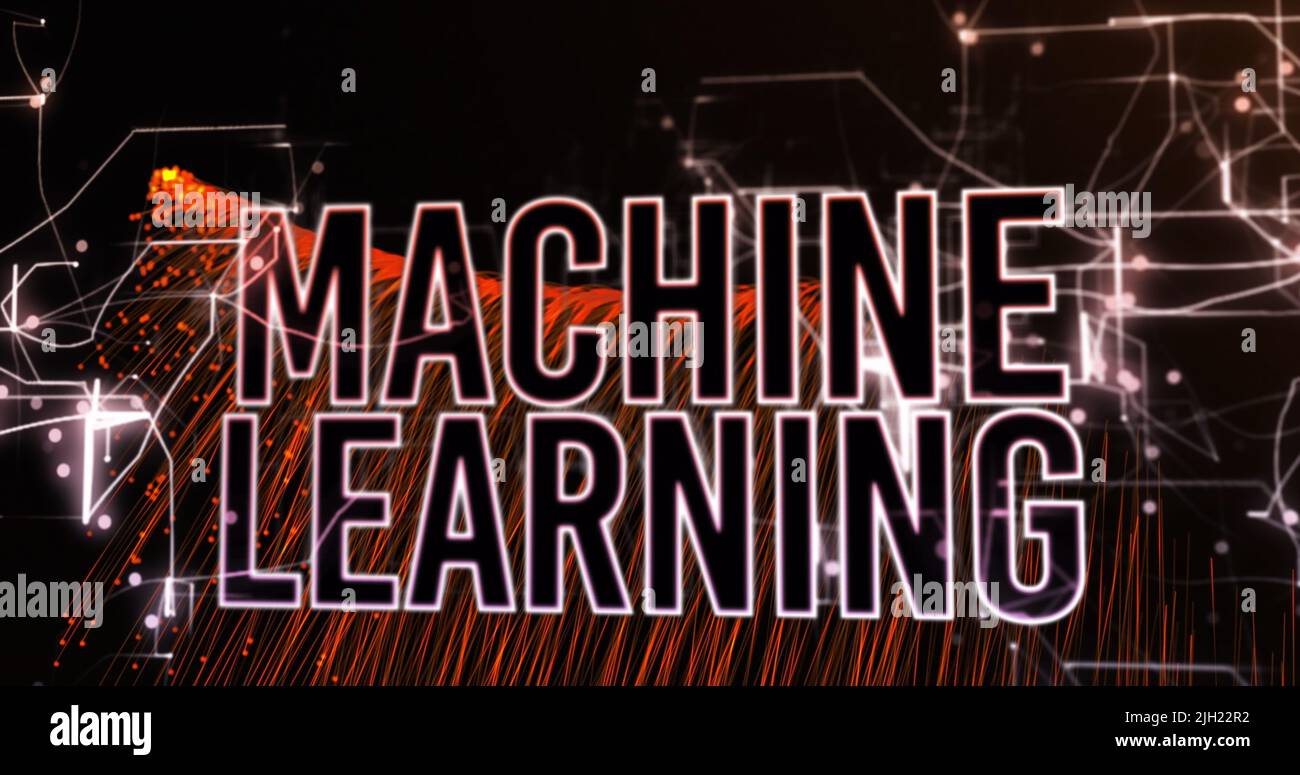 Image of machine learning text over spots on black background Stock ...