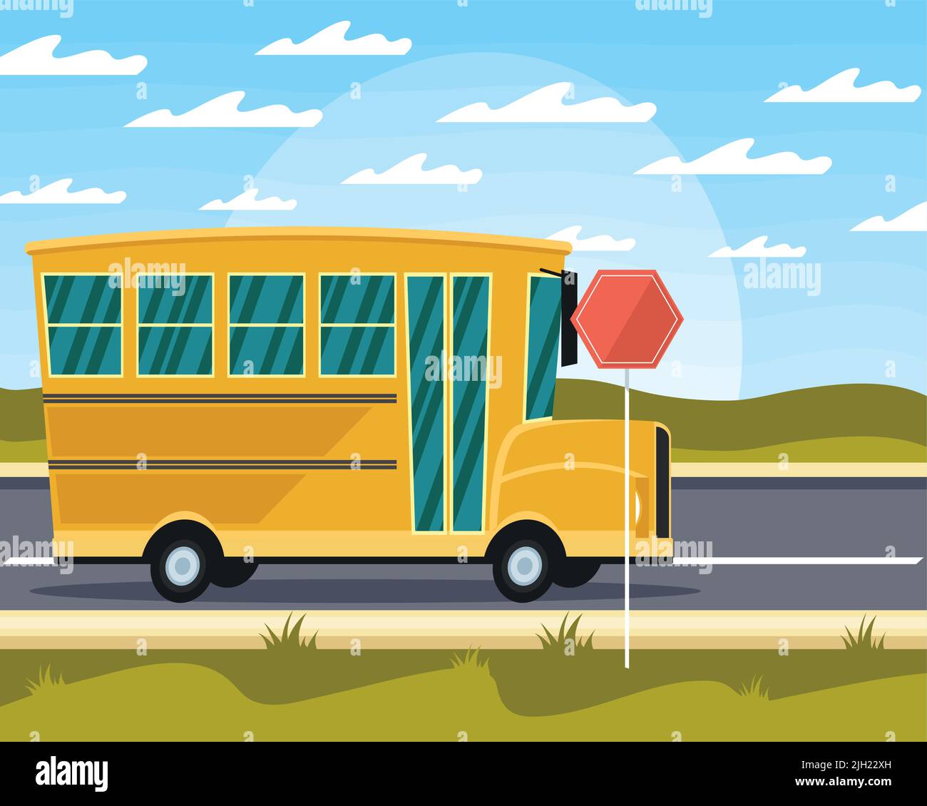school bus with stop signal scene Stock Vector Image & Art - Alamy