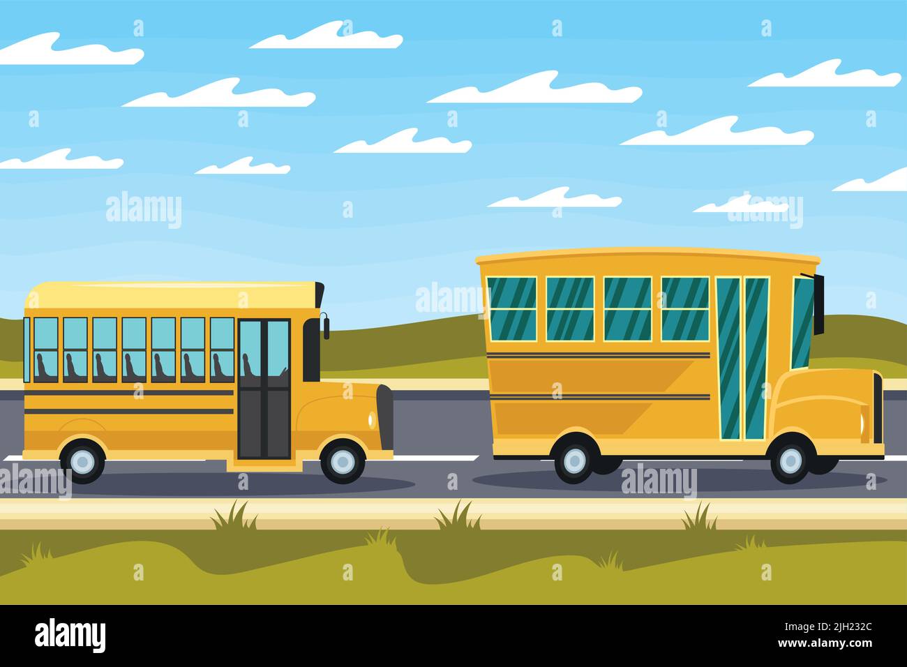 school buses in the road scene Stock Vector Image & Art - Alamy