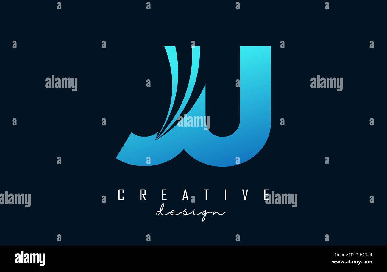 Creative blue letter JU J u logo with leading lines and road concept ...
