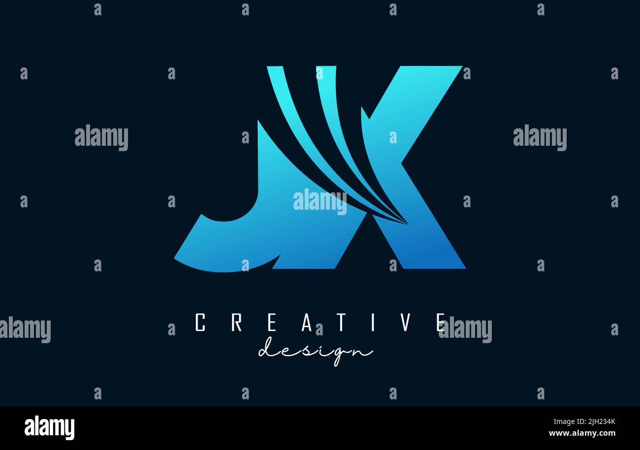 Creative blue letter JX J x logo with leading lines and road concept ...