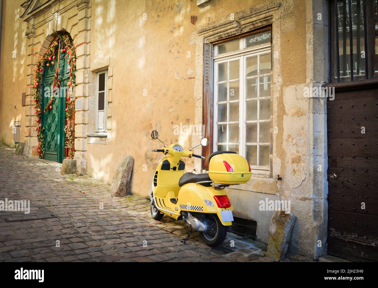 Old part of city Le Mans . Narrow street. Sarthe, Pays de la Loire ...
