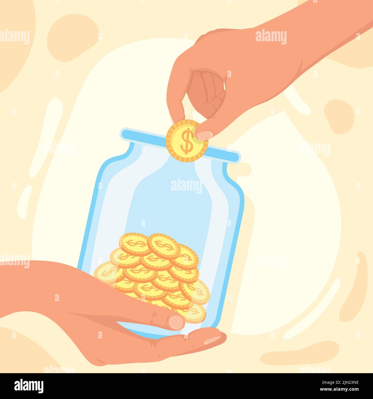 hands insert coins in pot scene Stock Vector Image & Art - Alamy