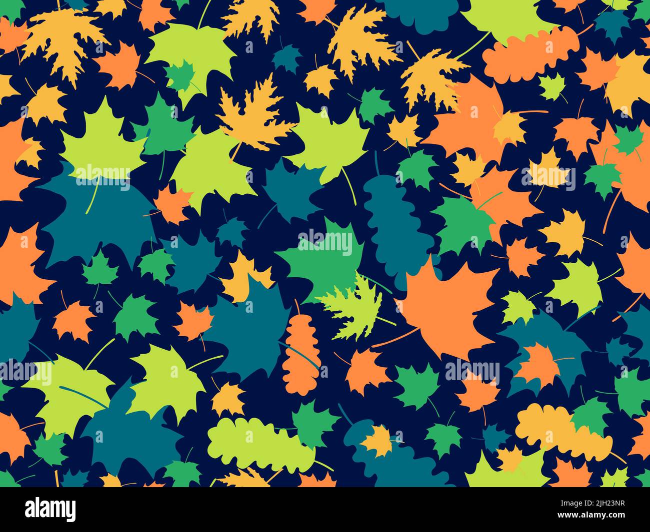 Colorful leaves seamless pattern. Autumn falling leaves, leaf fall. Oak ...