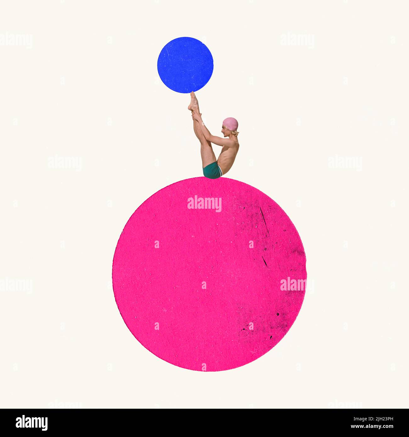 Contemporary art collage. Creative design. Professional swimmer in ...