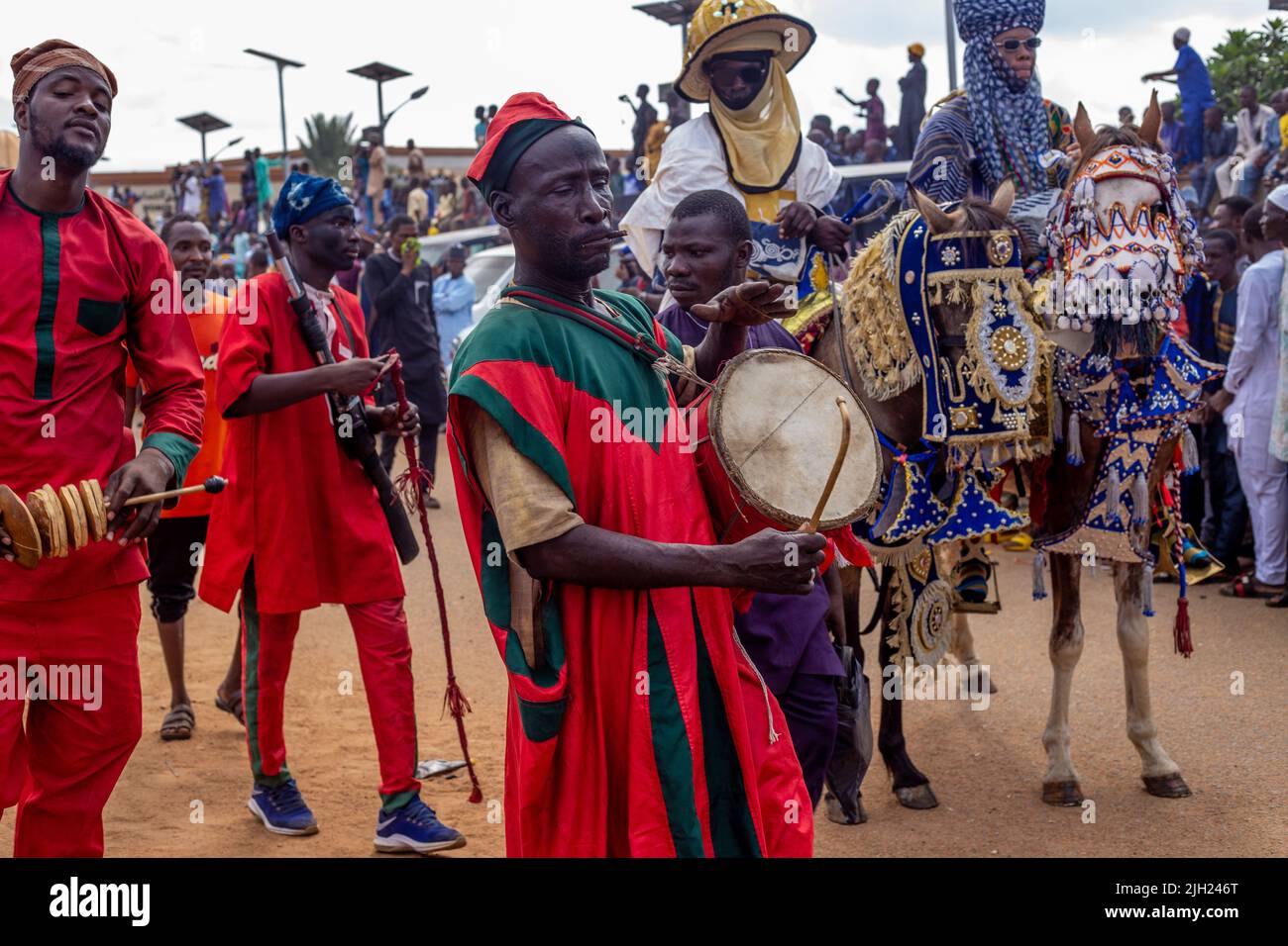 A beautiful shot of people with costumes and musical instruments ...