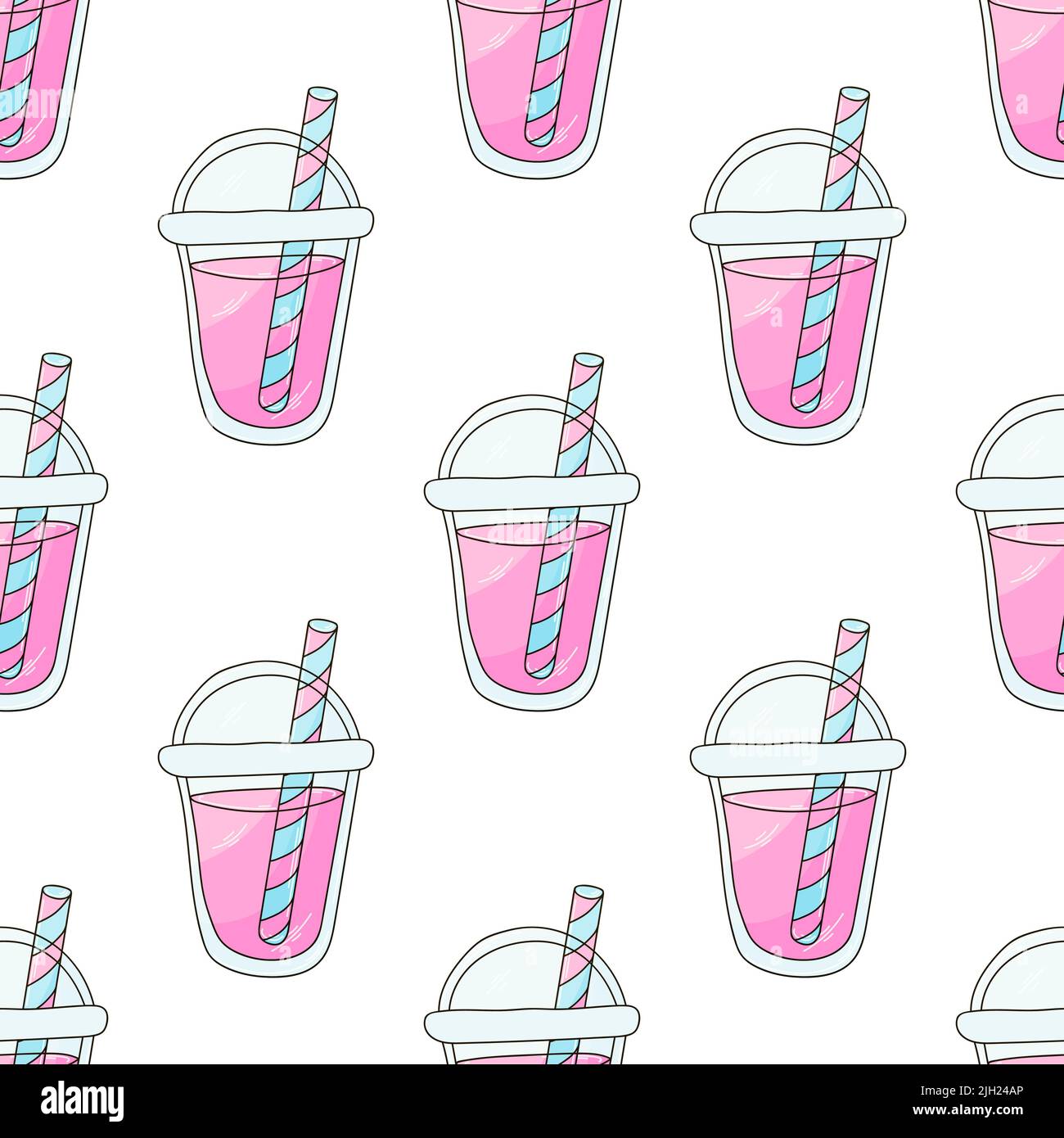 Pink milkshakes seamless pattern. Cute pattern with cold dessert ...