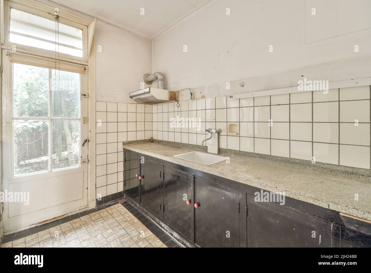 Design of mansard kitchen with wooden cabinets and minimalist interior ...