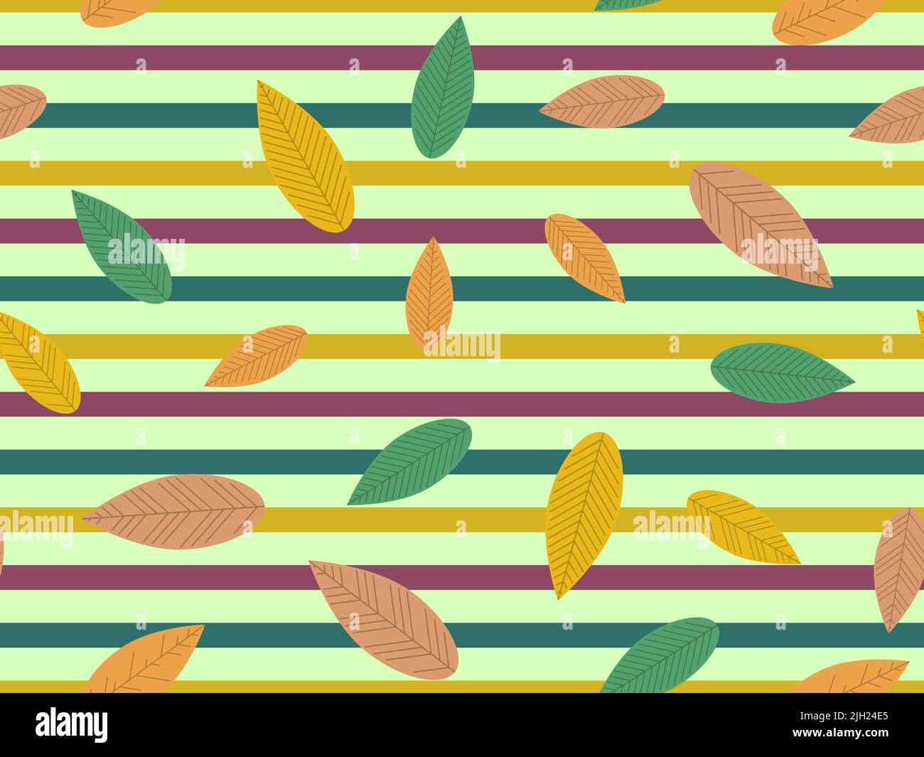 Autumn leaves on a striped seamless pattern. Leaf fall, leaf fall ...