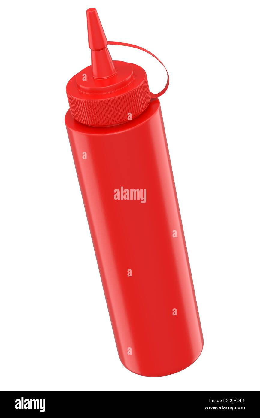 Plastic bottle of tomato ketchup isolated on white background. 3d ...